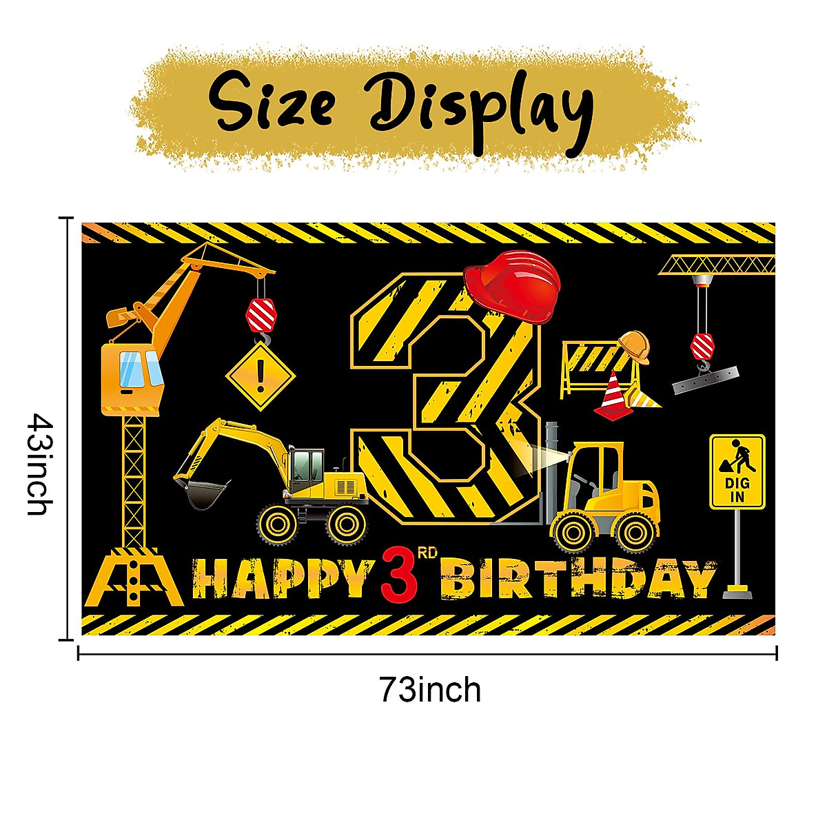Construction 3rd Birthday Banner Decorations for Boys Kids, Dump Truck Construction Theme Three Birthday Backdrop Party Supplies, Excavator Crane Digger Three Year Old Poster Sign