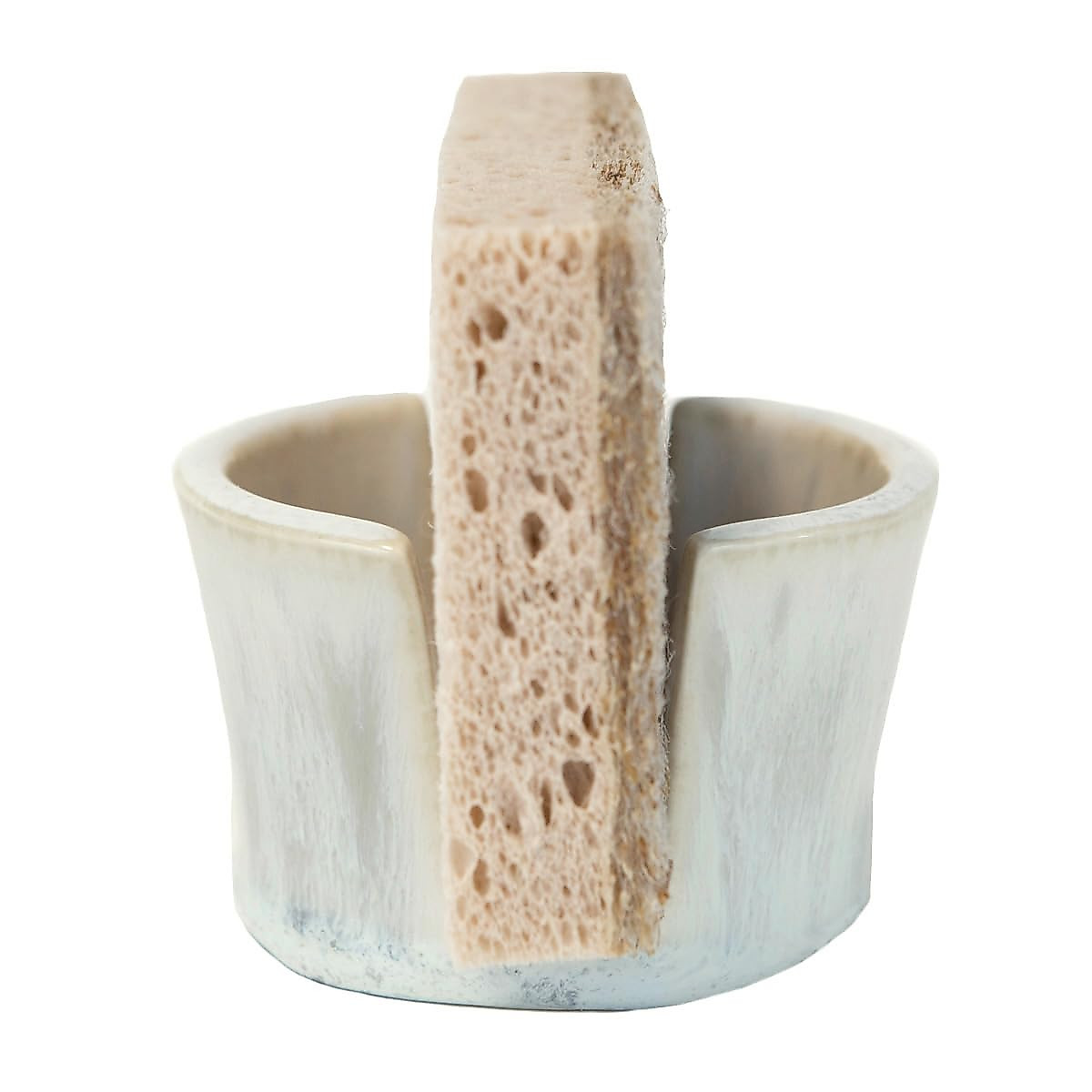 Ceramic Dish Sponge and Scrubby Holder - Caddy - Drainer for Kitchen Sink | Decorative | Allows Sponge to Dry | Helps Reduce The Odor of Stinky Sponges | Bar Soap Holder for Sink (Marbled White)