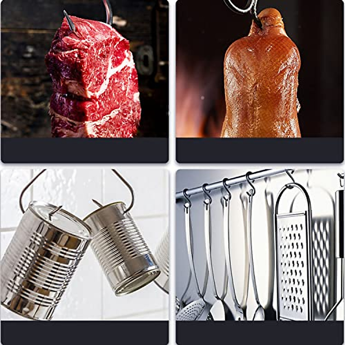 YMXDYM 10 Inch Meat Hooks for Butcher,Heavy Duty Stainless Steel Meat Hooks for Hanging Beef, for Smoker Hot and Cold Smoking,Bacon Hams Duck Turkey, Chicken Hunting Smoking Ribs 6 Pack