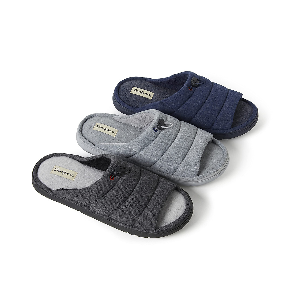 Dearfoams mens Adrian Quilted Memory Foam Sweatshirt Slide Slipper, Navy, Large US