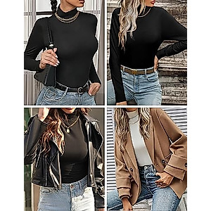 Ekouaer Women's Turtleneck Long Sleeve Shirts Fall Fashion Lightweight Base Layer Solid Slim Fit Thermal Underwear Tops Black XL