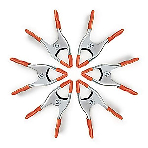 PONY 6-inch Heavy Duty Spring Clamps Set, 2-inch Jaw Opening, Nickel-plated Steel Spring Clips Clamps with Protected Rubber Handles and Tips, 6-Pack