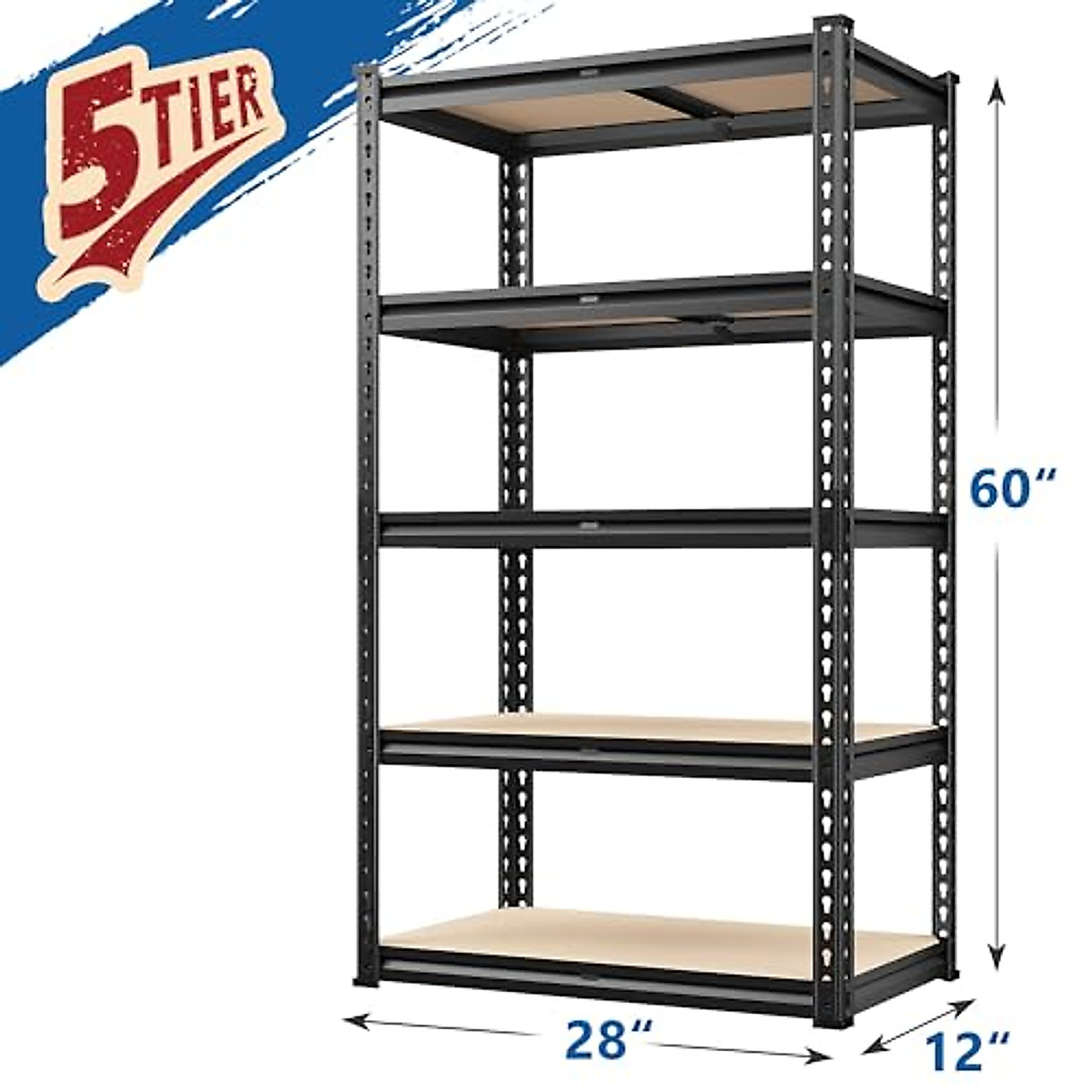 REIBII Storage Shelves Heavy Duty,5 Tier Adjustable Metal Shelving Unit Utility Rack Shelf for Garage Pantry Warehouse Closet Kitchen 12" D x 28" W x 60" H
