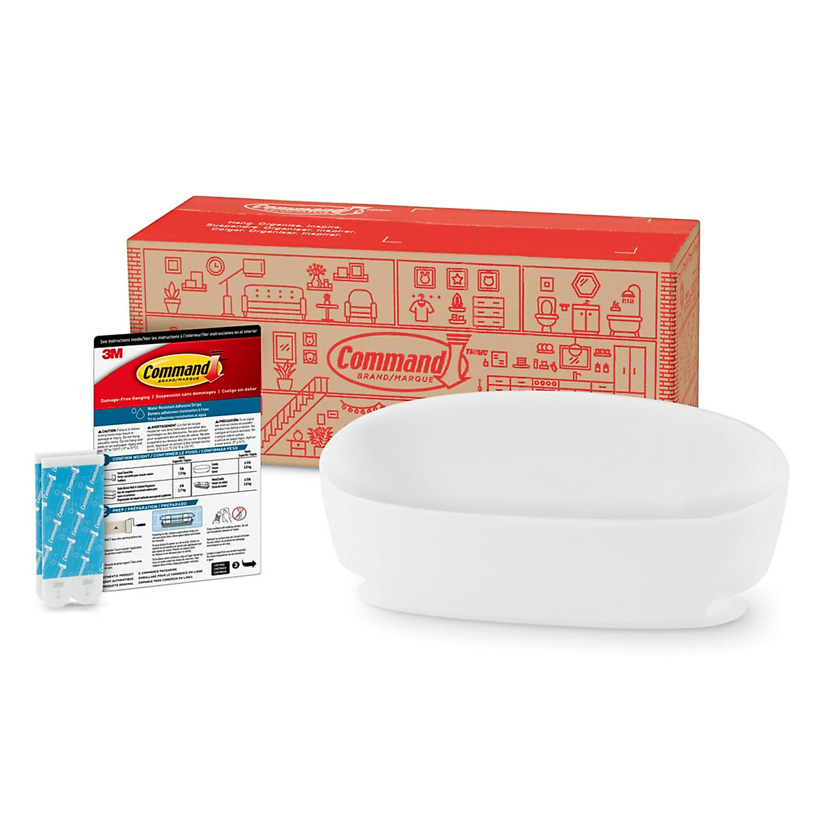 Command Shower Caddy with 4 Water Resistant Command Strips, Holds up to 6.5 lb, 11.46" x 4.66" x 4.82" Damage Free Bathroom Organization, Proven to Hold Better Than Suction Cups