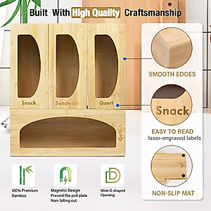 Ziplock Bag Bamboo Storage Organizer, 4PCS Plastic Bag Container Organizers for Kitchen Drawer with Removable Back, Suitable for Gallon, Quart, Sandwich, Snack, Slider Bags for Food Storage Bags