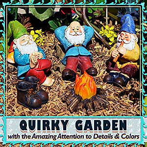 Twig & Flower The Relax Garden Gnomes by The Campfire (Five Piece) Fairy Campfire Mini Gnomes Set Gnomes Decor Fairy Garden Camper Gnome Gifts Designed