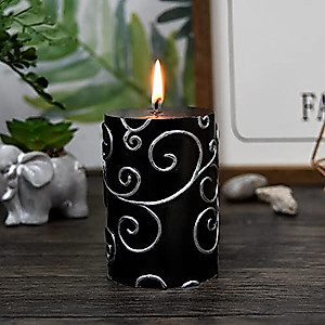 4 Inch Black Scroll Pillar Candle