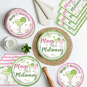 Margs and Matrimony Bachelorette Tableware, 60Pcs Margs and Matrimony Decor includes Margarita Plates and Margaritas And Matrimony Bachelorette Napkins, Mexican Fiesta Wedding Bridal Shower