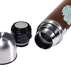 sdfsdfsd 17 oz Vacuum Insulated Stainless Steel Water Bottle Sports Coffee Travel Mug Flask Genuine Leather Wrapped BPA Free, Blue Flowers