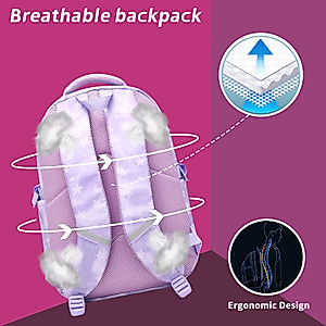 Tanou Backpacks for Girls 3PCs with Lunch Bag Pen Case, Lightweight Breathable Teens Girl Bookbags Sets for Primary Middle School, 22 Liters Cute Back Pack for Teenager 4+ Years, Purple Star