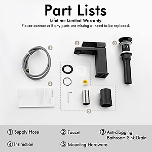 KES Black Bathroom Faucet Single Handle & Bathroom Sink Drain with Overflow, cUPC Certified Vanity Faucet with Pop Up Drain Stopper Stainless Steel Matte Black, L3156ALFF12-BK-C2