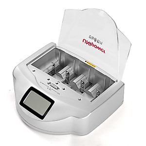 Nothers Alkaline Battery Charger,Universal Smart Battery Charger Compatible for AA, AAA, C, D, 9V Ni-MH Ni-CD Rechargeable Batteries and Alkaline Batteries,Charger with FCC & UL Certified, white