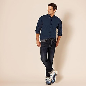 Amazon Essentials Men's Long Sleeve Shirts Casual - Regular-Fit Pocket Oxford, Navy, X-Large