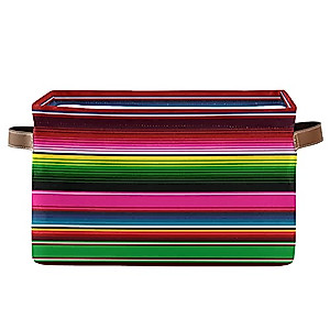 xigua Storage Basket Mexican Serape Blanket Stripes Colorful Storage Bin with Handle, Large Storage Cube Collapsible for Shelves Closet Bedroom Living Room 1PC