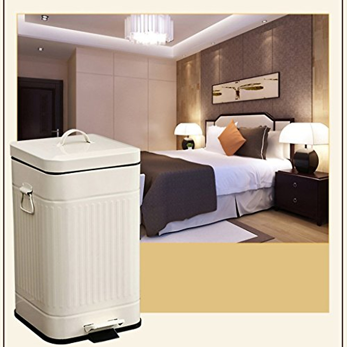 Trash Can Bathroom with Lid, Square for Bedroom with Lid and Handle, Waste Bin Soft Close, Retro Vintage Garbage Metal Cans for Office, Removable Inner Bucket