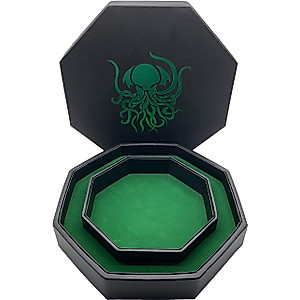 Green Old One Cthulhu - D&D Dice Tray of Holding by Norse Foundry, 8” Octagon Shape Dice Rolling Tray for Dice Games Like RPG and DND, Dice Box Storage, Removable Top Lid – Soft Padded Inner Lining