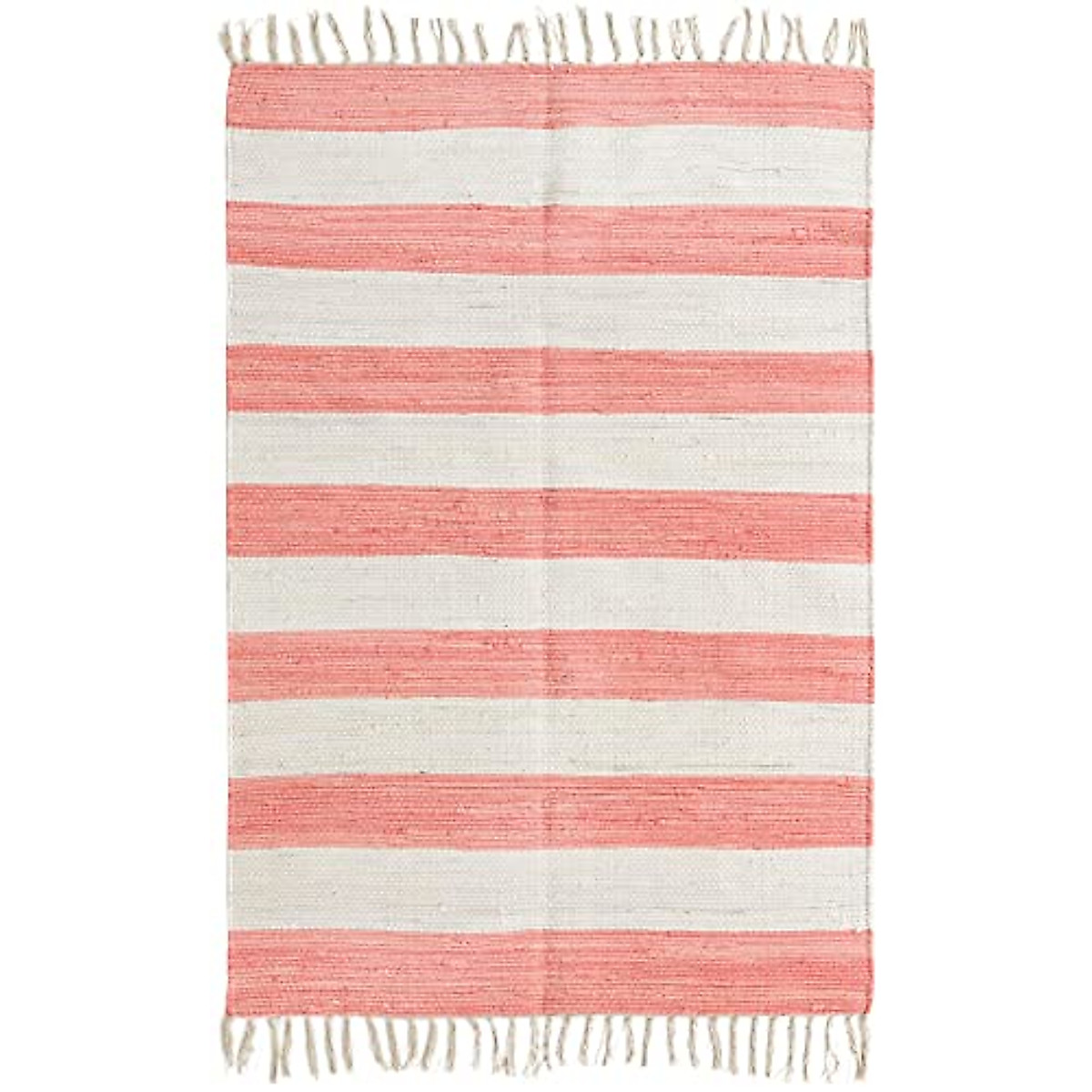 Unique Loom Chindi Rag Collection Area Rug - Striped (4' 1" x 6' 1" Rectangle, Coral and Ivory)