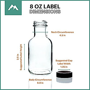 Set of 8oz Glass Bottles with Black Plastic Caps | Reusable Stout Flint Glass Bottles with Lids for Juicing, Kombucha, Liquids | Made in USA | 8 oz Glass Bottles (Total of 12)