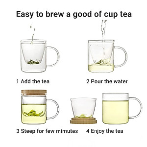 emoi Glass Tea Cup with Infuser and Lid, 12oz/350ml Tea Mug with Tea Steeper and Bamboo lid, Easy to use, Ideal for Tea Lovers to Make a Great Cup of Tea at Home or Office