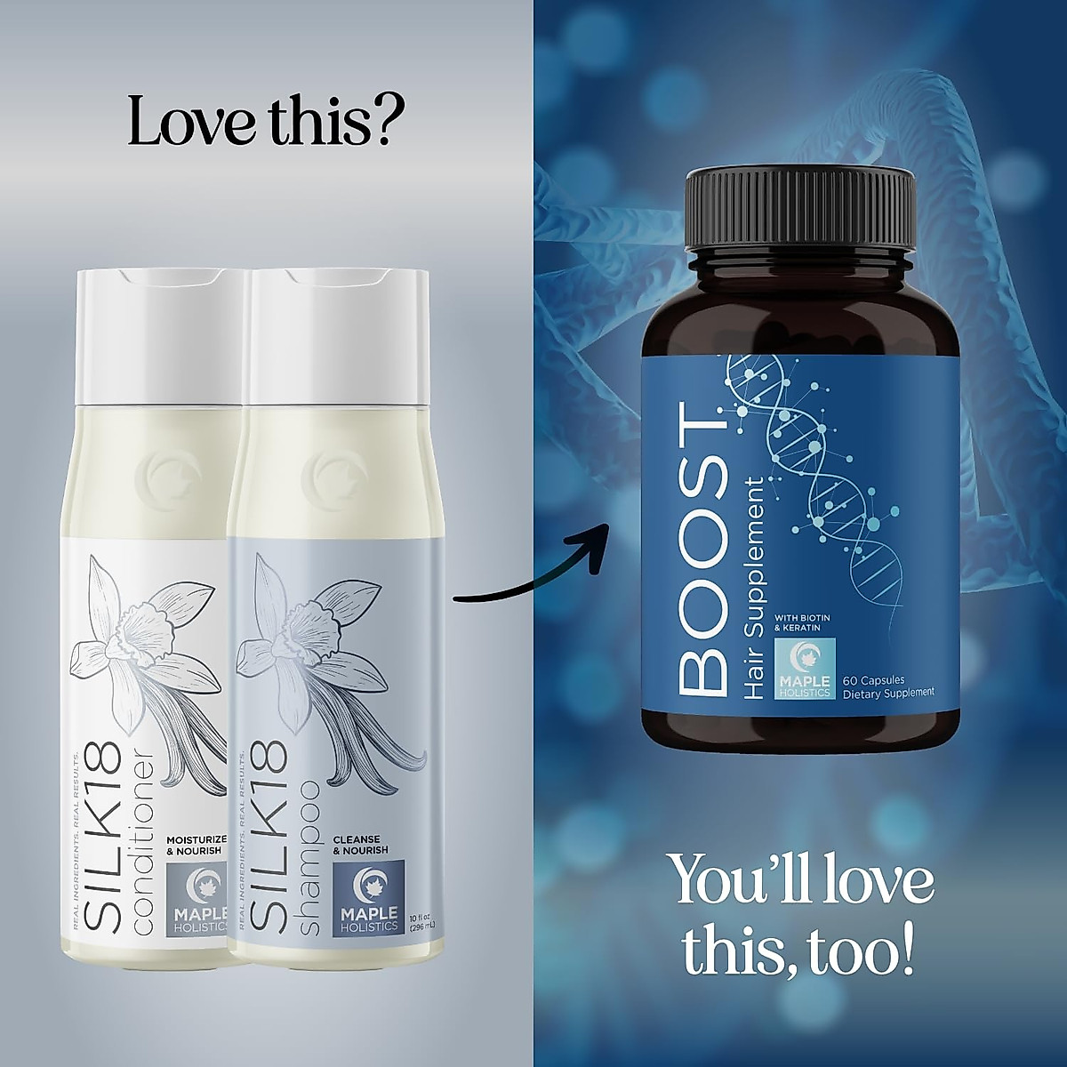 Silk18 Sulfate Free Shampoo and Conditioner Set - Hydrating Moisturizer with Shea Butter, Jojoba and Argan Oil for Frizzy, Damaged Curly Hair and Dry Scalp