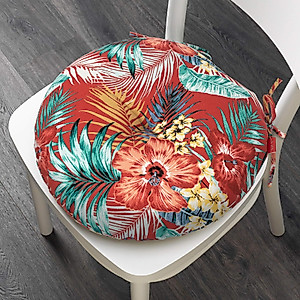 IN4 Care Outdoor Bistro Chair Cushion Set of 2, Waterproof Tufted Round Seat Cushion with Ties, 15"x15"x4" Patio Furniture Chair Pads for Home Garden Balcony Office-Chili Red Floral