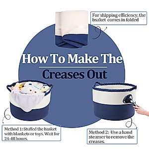 Turnextte XXXXLarge Cotton Rope Basket, 22'' X16'' Super Large Blanket Storage Basket, Large Woven Laundry Basket with Reinforced Handles, Cotton Rope Basket for Storage, for Toys, Pillows, Blue