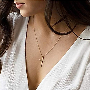 2pcs Gold Sliver Dainty Cross Necklace Simple Delicate Handmade Boho Personalized Necklace Gift