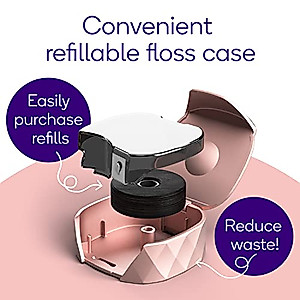 BURST Refillable Dental Floss Dispenser Set - Mint Eucalyptus Aroma - Expanding Floss - Stain-Absorbing, Woven Tooth Floss - White Case + 32 Yards Charcoal Floss