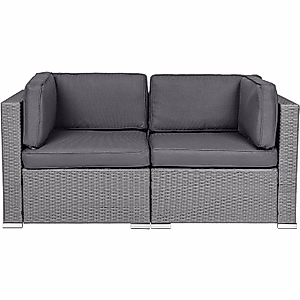SUNCROWN 2-Piece Outdoor Patio Furniture Corner Sofa Set All-Weather Wicker Sectional Loveseats with Washable Cushions, Grey