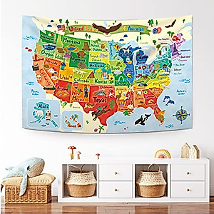 BASHOM TP-008 United states MAP Tapestry 60''x40''(150x100cm) Poster for Kids Educational learning Wall Hanging for Bedroom Living Room Nursery Dorm Home Decor USA America US map