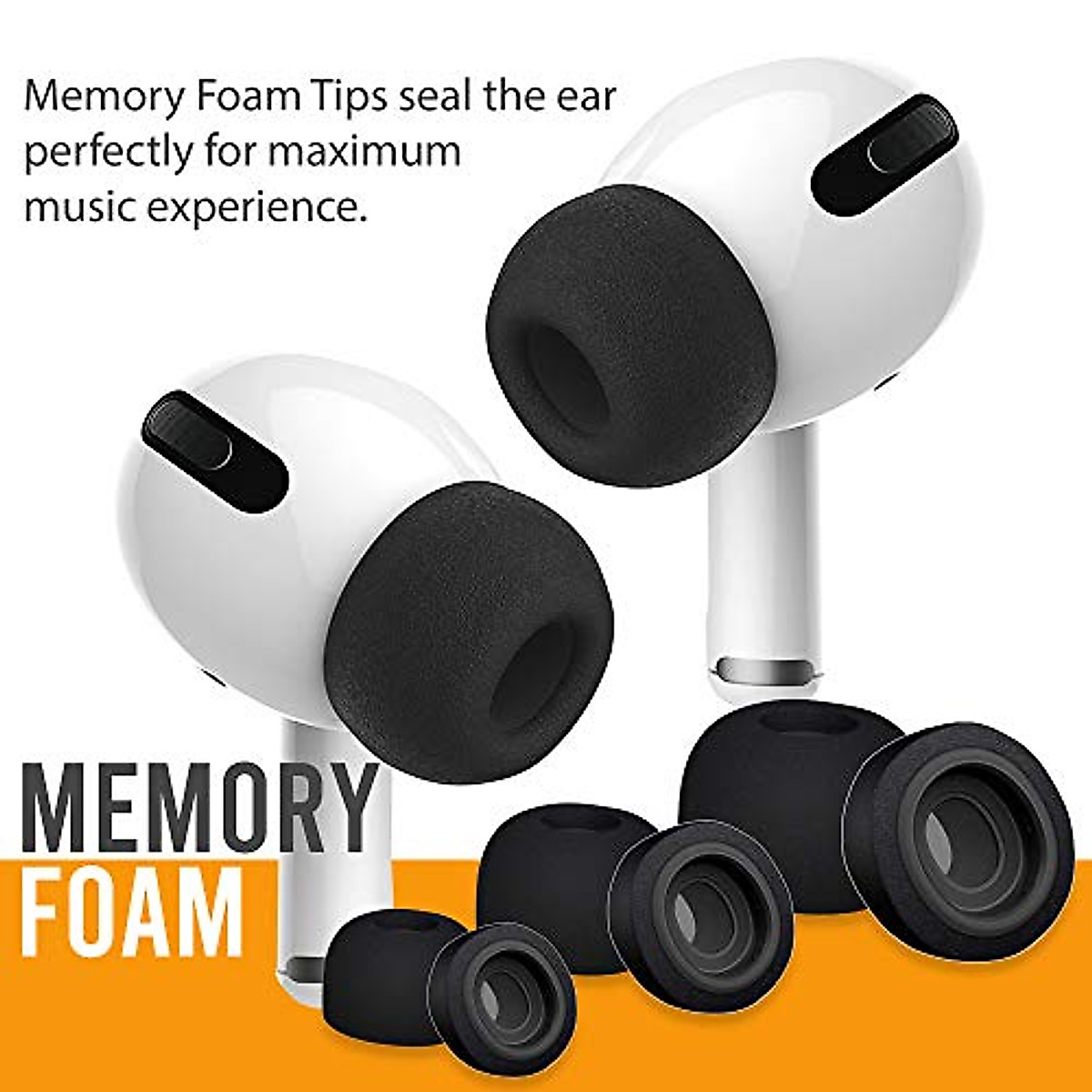 CANOPUS Replacement Earbud Tips and Ear Hooks, 3 Pairs of Black Anti-Slip Memory Foam Tips (S, M, L) + 3 Pairs (White, Black & Blue) of Ear Hooks, Compatible with Apple AirPods Pro