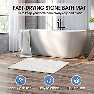 Veeloim Stone Bath Mat Diatomaceous Earth Shower Mat Non-Slip Super Absorbent Stone Bath Mats for Bathroom/Kitchen Counter Quick Drying Diatomite Bath Stone Mat Large Easy to Clean(23.6×15.4" White)