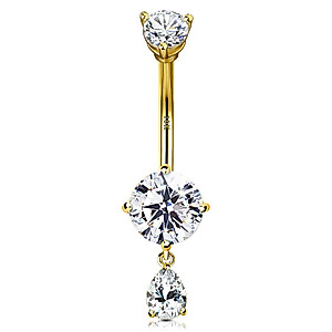 CM Crareesi Mania 10K Solid Gold Belly Button Ring Dangle 10K Yellow Gold Belly Rings 14G Navel Piercing Jewelry Teardrop Belly Bars