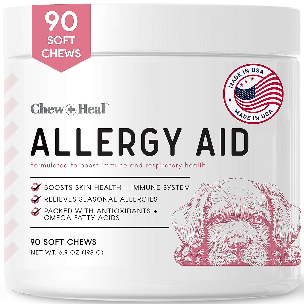 Dog Allergy Chews - 90 Delicious Soft Chew Treats - Anti Itch Allergy Relief for Dogs and Cats - Boosts Immune System, Promotes Skin Health - Seasonal Allergy Treatment for Pets - Made in The USA