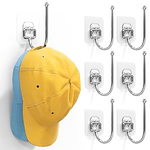 6 Pack Hat Racks for Baseball Caps Wall, Stainless Steel Hat Organizer for Baseball Caps, Hat Storage for Baseball Caps, Hat Hooks Hat Hanger Strong Adhesive/Wall Drilled for Door, Bedroom, Closet