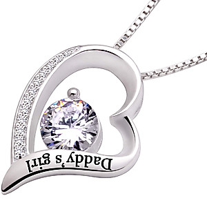 ALOV Jewelry Sterling Silver "Daddy's girl" Love Heart Cubic Zirconia Pendant Necklace