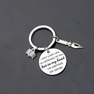 Novel Writer Keychain Writer Themed Gift Novelist Author Gift Gift for Writer Author Novelist (head WRITING MY NOVEL)