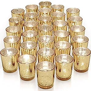LETINE Gold Votive Candle Holders Set of 36 - Speckled Mercury Gold Glass Candle Holder Bulk - Ideal Candle Jars for Wedding Centerpieces, Party Supplies, Holiday Day Table Decor