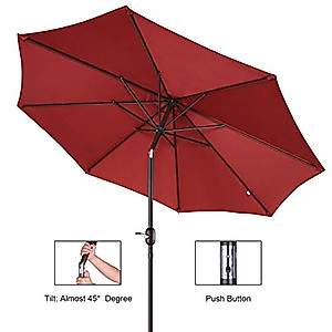 Villacera 9-Foot Patio Umbrella - Easy Crank Outdoor Table Umbrella with Steel Ribs and Aluminum Pole for Deck, Porch, Backyard, or Pool (Red)