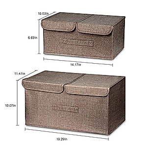 Storage Bins Linen Fabric Foldable Storage Boxes with double Lids and Handles Fabric Storage Bin Organizer Box Containers for Nursery Home Bedroom Wardrobe