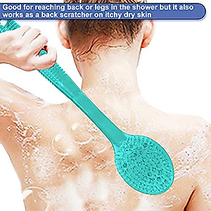 AMERWASH PLUS Back Brush for Shower, 14-inch Long Handle Medium Stiff Bristles Bath Scrubber for Men Women Body Exfoliating and Brushing - 2 Packs Blue