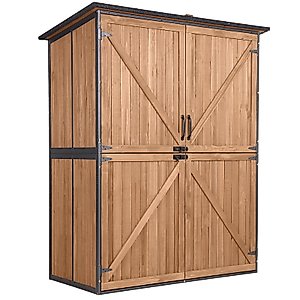 Outdoor Storage Shed, Tool Shed with Floor, Storage House with Metal Frame for Backyard Garden Patio Lawn -Brown