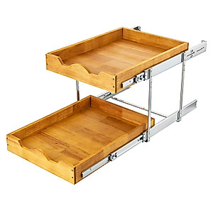 DINDON 2 Tier Pull Out Cabinet Organizer (11" W x 21" D) Double Tier Slide Out Wood Drawer Under Cabinet Storage And Organization