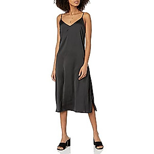 The Drop Women's Ana Silky V-Neck Midi Slip Dress Dress, -Black, S