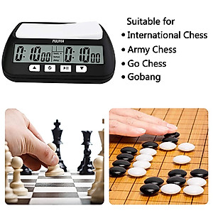 Digital Chess Clock Timer with Count Step, PULIVIA Chess Timer with Alarm, 3-in-1 Multifunction Portable Chess Clock, 2 AA Battery Included, Black