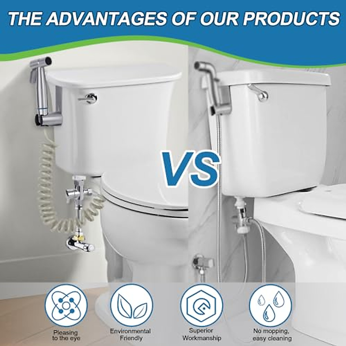 TURLEE Handheld Bidet Sprayer for Toilet -Brass T-valve Adapter, Sprayer Adjustable Water Pressure Control with Bidet Retractable Spring Hose for Feminine Wash.