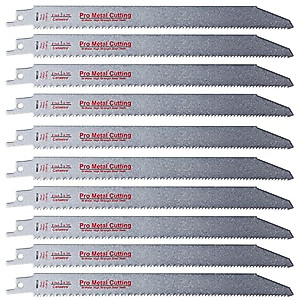 9-Inch Thick Metal Cutting Reciprocating Saw Blades (18 TPI) Made of Long Lasting Bi-Metal (HSS Teeth Bonded to HCS Body) - 10 Pack - Caliastro