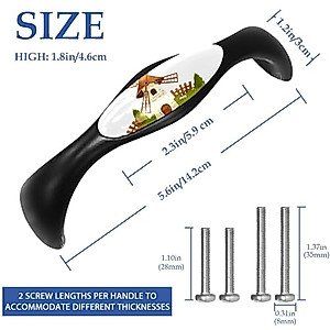 Lyetny Hardware Handle Pull with Screw, Cabinet Handles Drawer Pulls for Outdoor, Garage & Drawer, Windmill Fairy with Wooden Fence, Grass, Trees