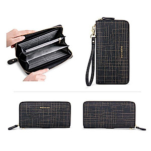 Wallet for Women Wristlet Large Cell Phone Wallet Case Pocket Long Card Holder Coin Purse Bifold RFID Blocking Zipper Clutch Handbag Leather Travel Evening Bag Gifts for Girls Ladies (Black 01)