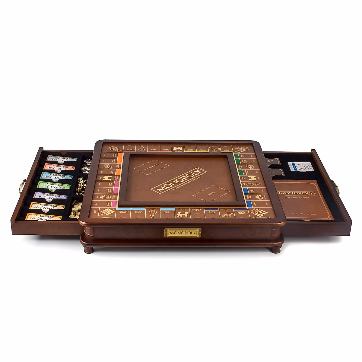 WS Game Company Monopoly Luxury Edition with Burl Finished Wood Cabinet